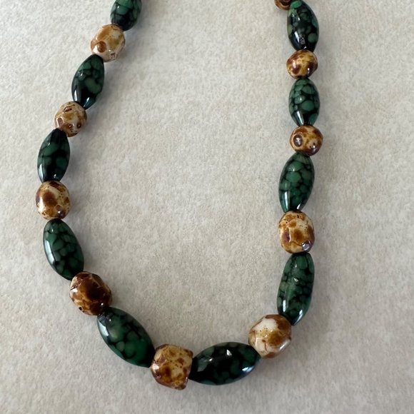 Jewelry | Vintage Olive Green Tan Brown Jasper Beaded Necklace | Poshmark